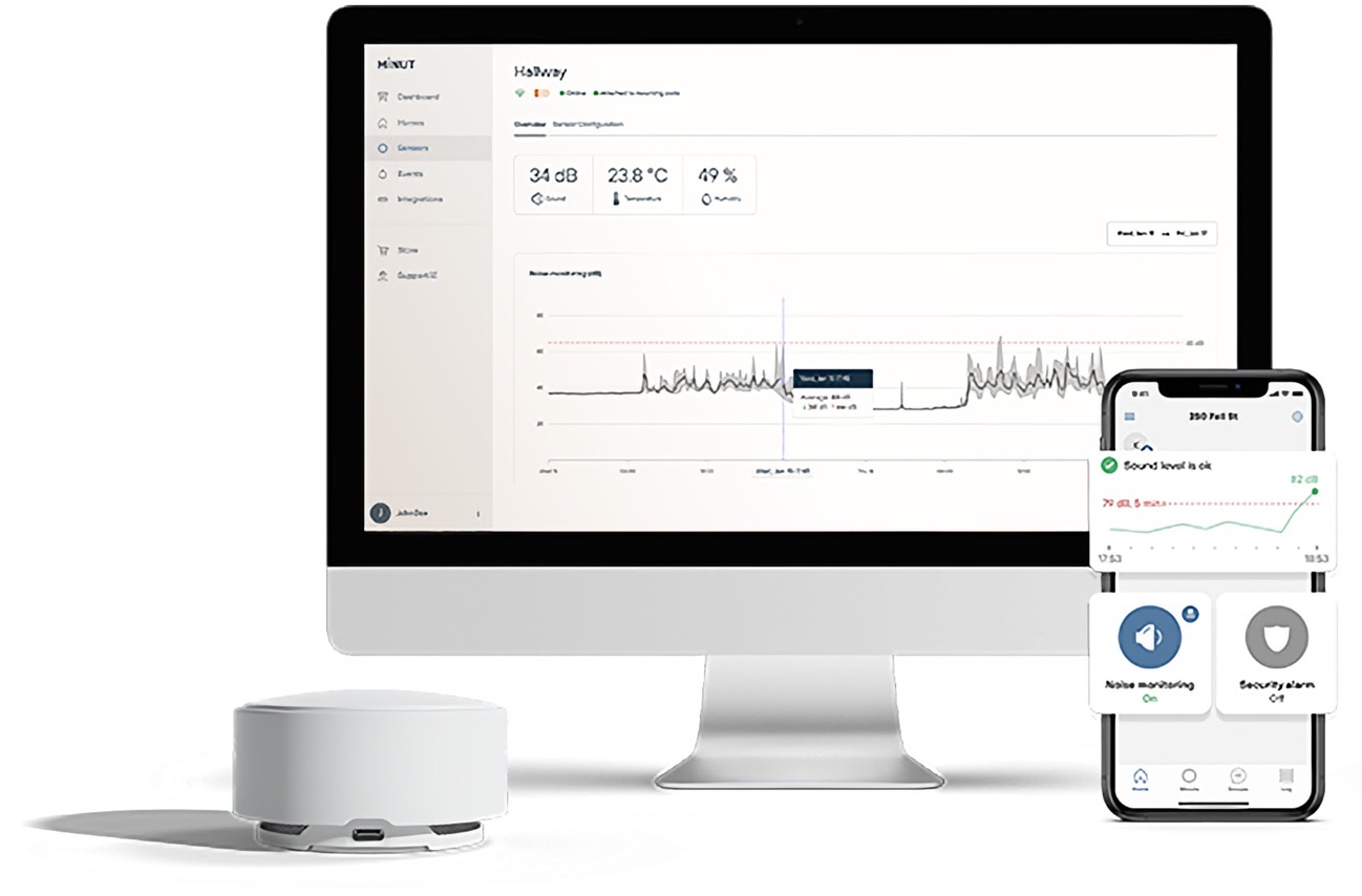 Minut Smart Home Sensor, monitoraggio del rumore, rilevamento del ...
