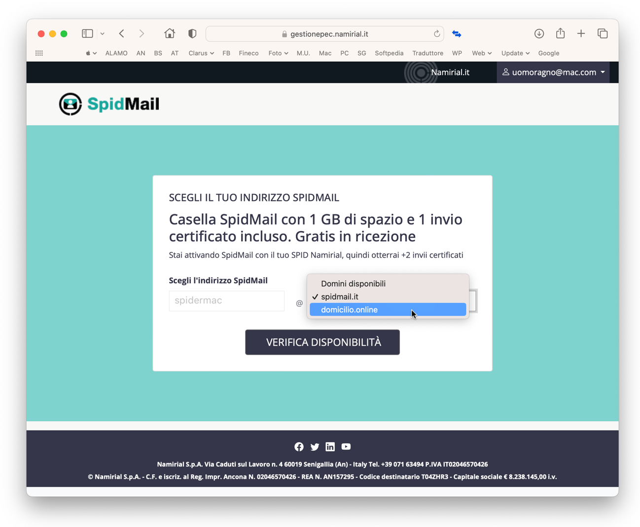 Una PEC praticamente gratis : SPIDER-MAC