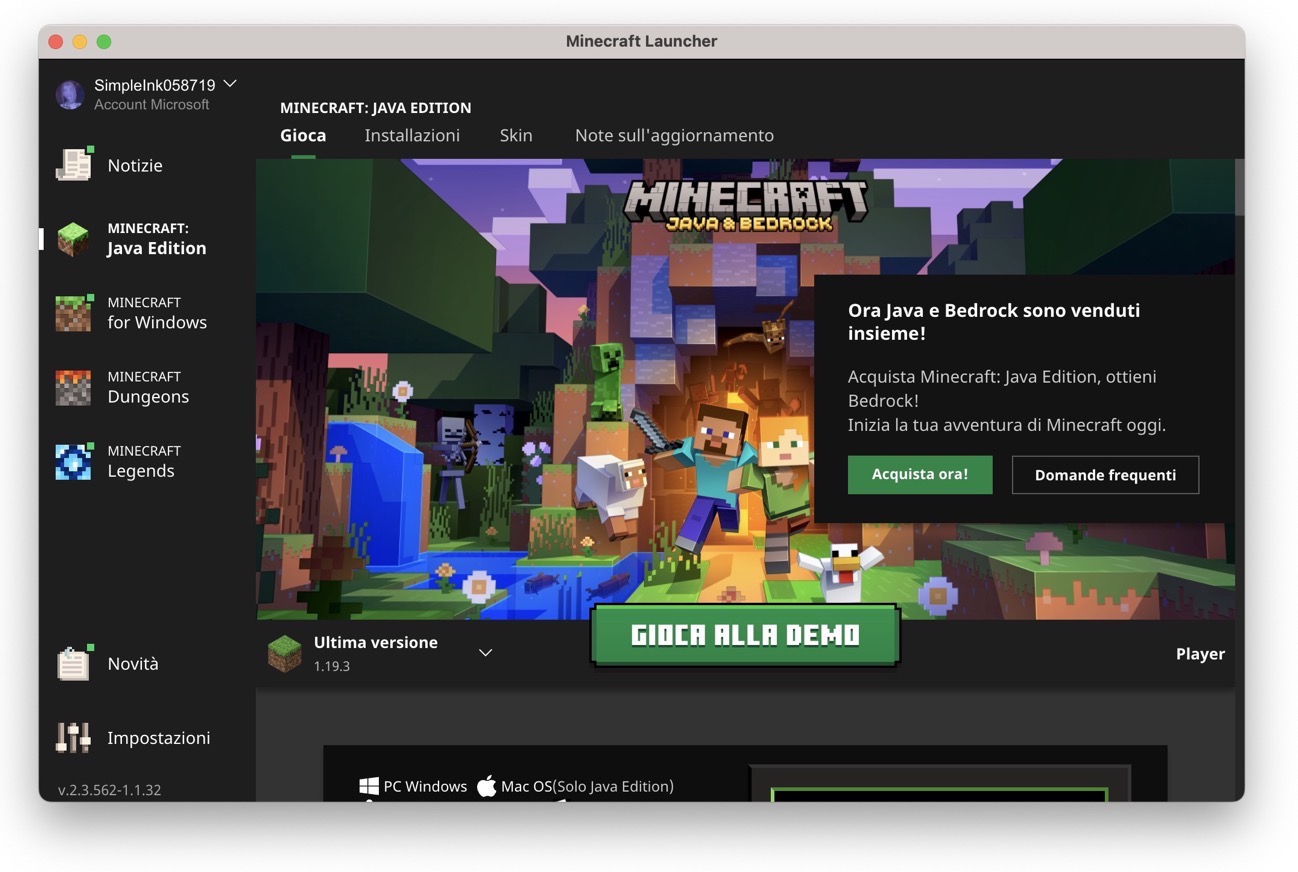 Minecraft su Mac Apple Silicon – SPIDER-MAC